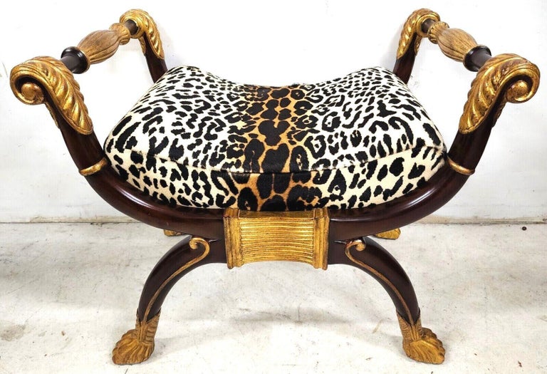 Vintage Faux Leopard Gilded Bench by Maitland Smith at 1stDibs