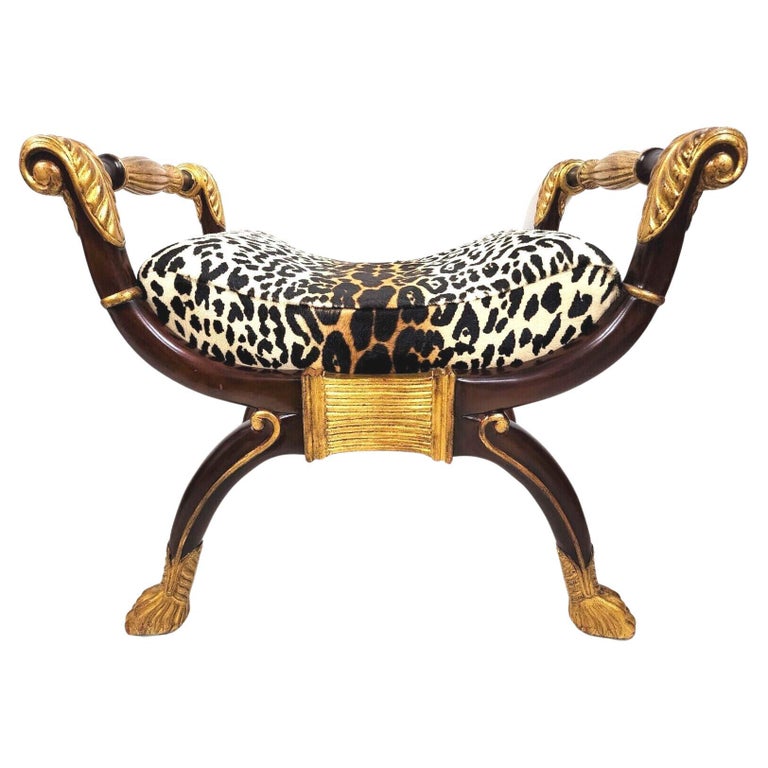 Vintage Faux Leopard Gilded Bench by Maitland Smith at 1stDibs