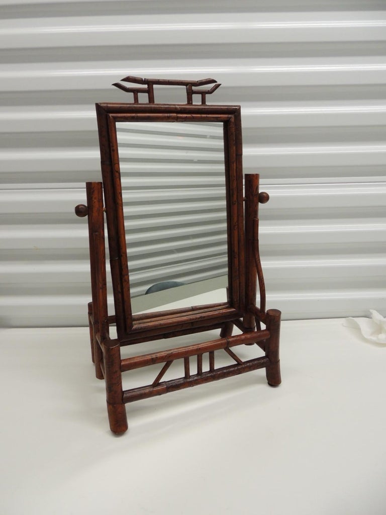 Vintage Faux Tortoise Bamboo Vanity Table Mirror on Stand For Sale at ...