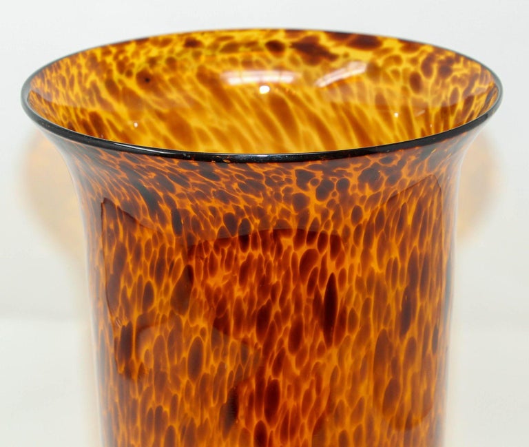 Vintage Faux Tortoise Shell Blown Art Glass Vase For Sale at 1stDibs