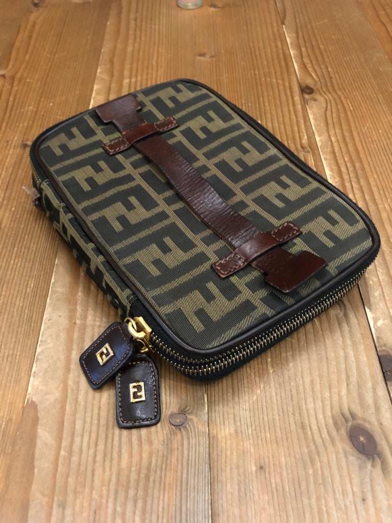 Vintage FENDI Brown Zucca Jacquard Foldable Cosmetic Vanity Pouch ...