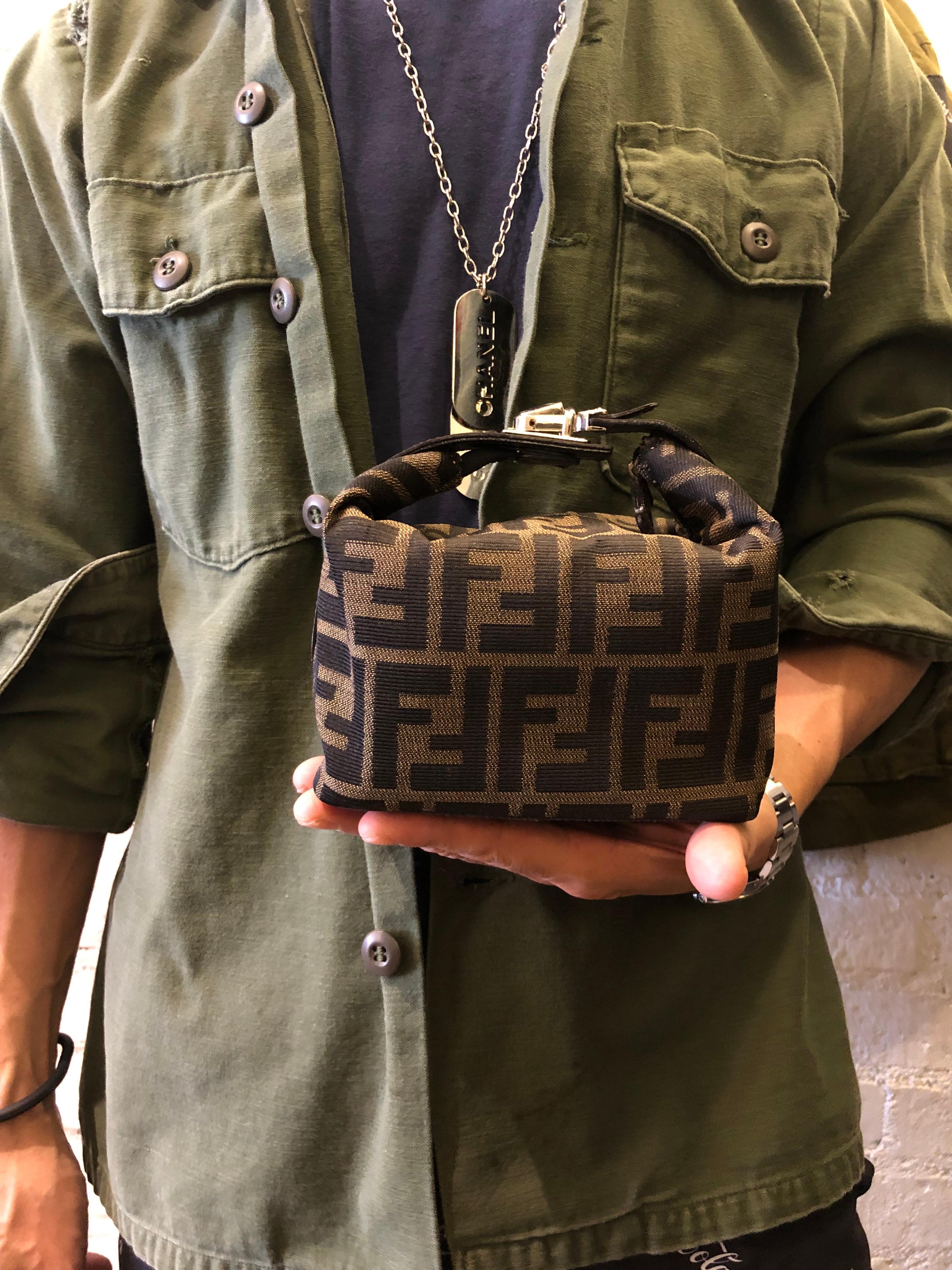 Vintage FENDI Brown Zucca Jacquard Mini Vanity Pouch Silver HW For Sale ...