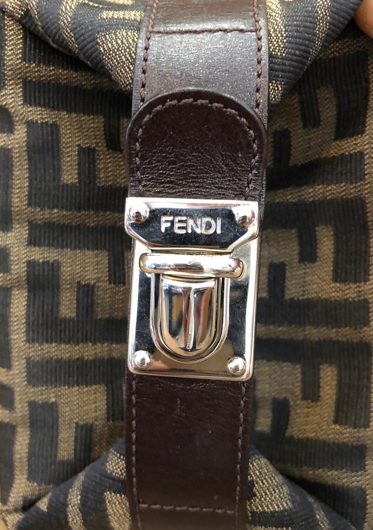Vintage FENDI Brown Zucca Jacquard Mini Vanity Pouch Silver HW For Sale ...