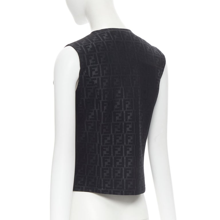 vintage FENDI FF Zucca monogram logo zip charm vest top S For Sale at 1stDibs