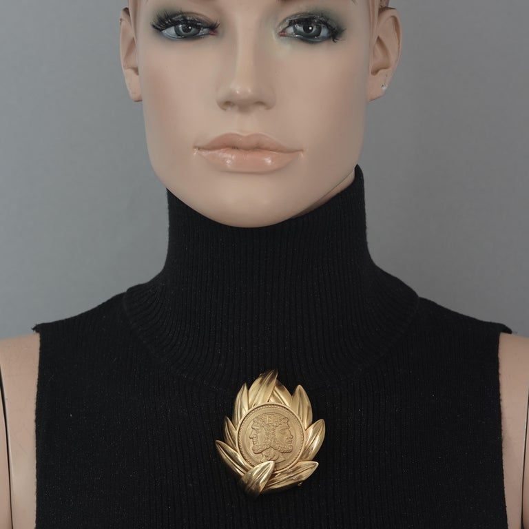 Vintage FENDI Logo Roman Profile Laurel Leaves Medallion Brooch For ...