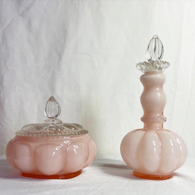 Vintage Fenton Pink Melon Glass Perfume Bottle and Powder Jar, 2 Pieces ...