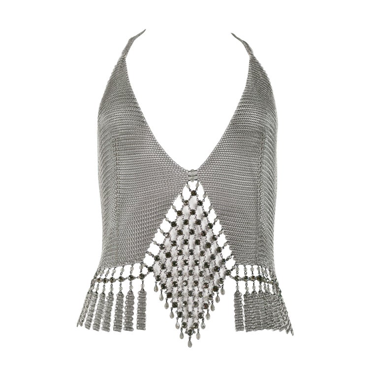 Vintage Ferrara Chainmail Metal Disco Halter Top with Rhinestone ...