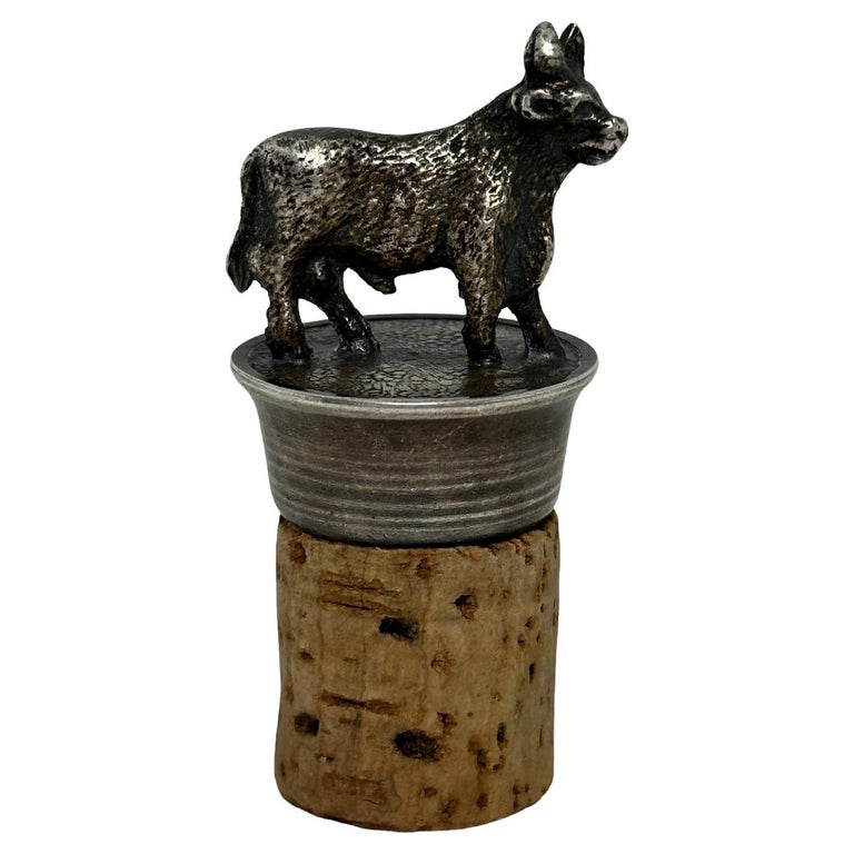 Vintage Figural Bull Cow Metal Wine Decanter Bottle Stopper and Cork ...