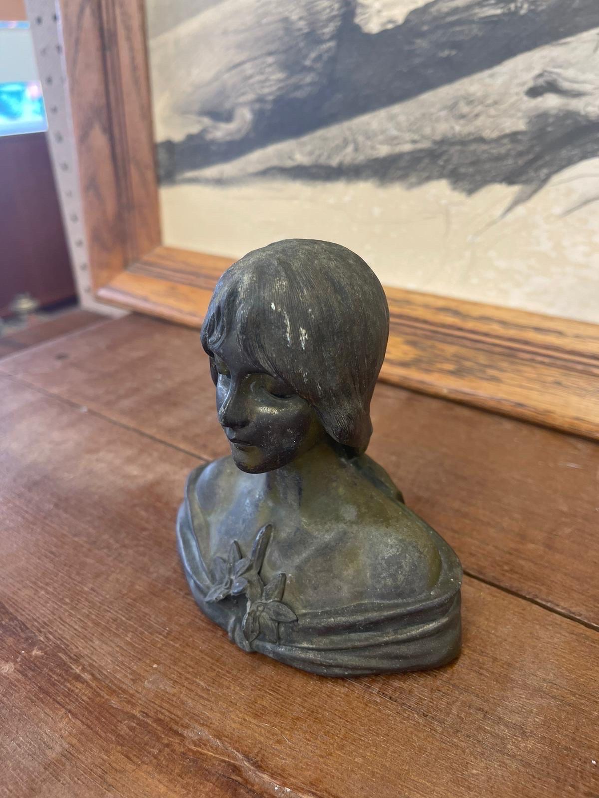 Vintage Figurine Bronze Female Sculpture With Floral Details. For Sale ...