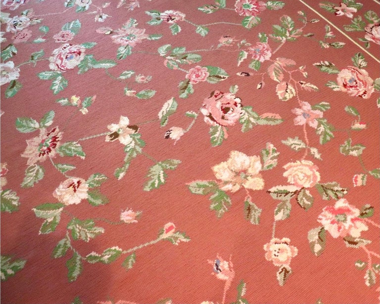 Vintage Fine Portuguese Needlepoint Rose Carpet Schumacher, PFM Rug ...