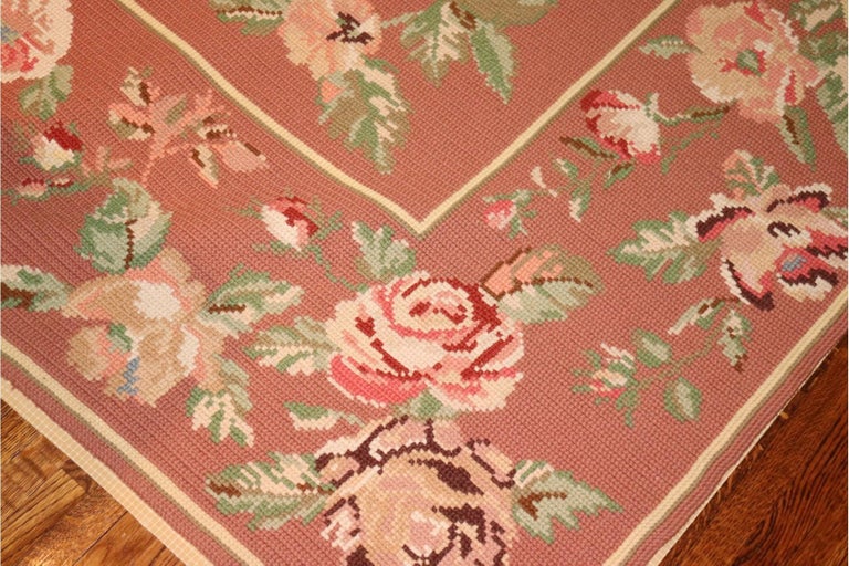 Vintage Fine Portuguese Needlepoint Rose Carpet Schumacher, PFM Rug ...