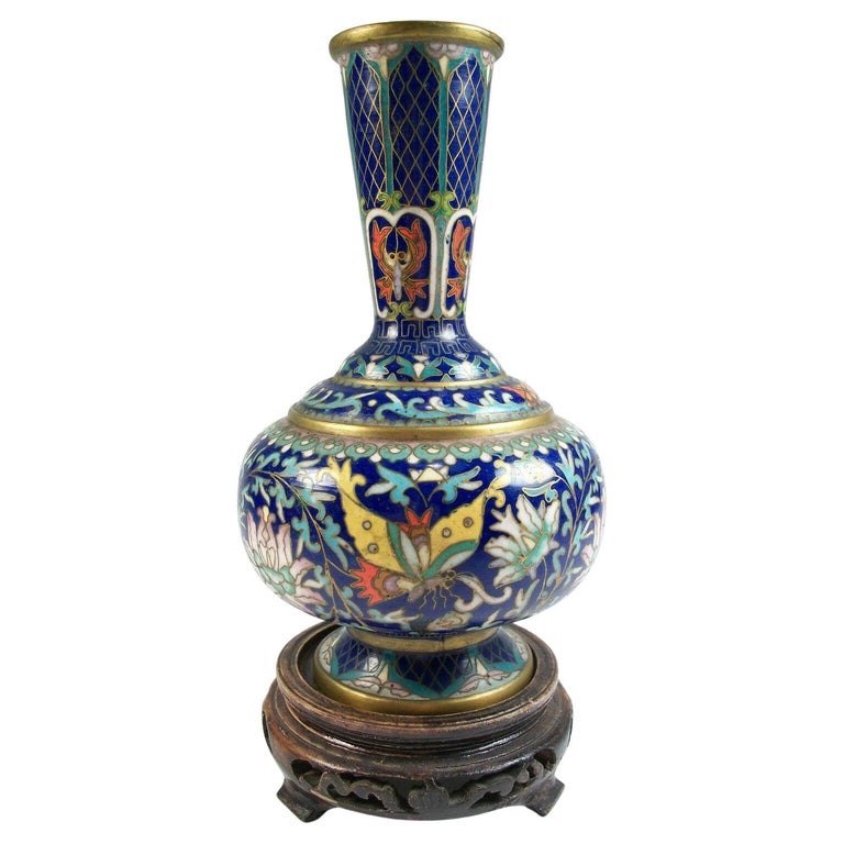 Vintage Fine Quality Cloisonné Vase on Stand - China - Late 20th ...
