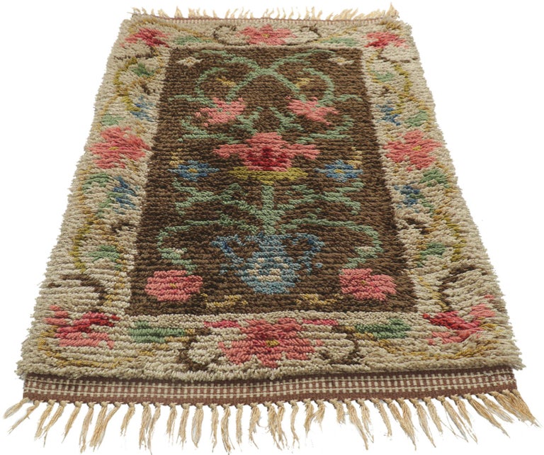 Vintage Finnish Ryijy Rya Rug with Scandinavian Modern Folk Art Style ...