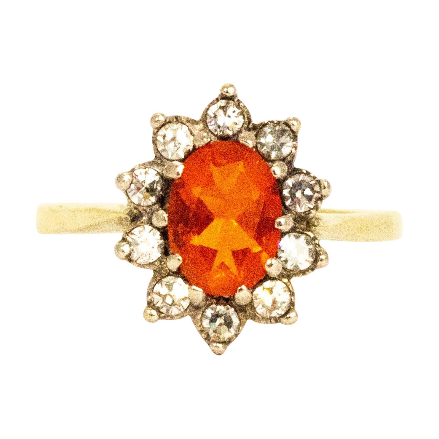 Vintage Fire Opal and Diamond 18 Carat Cluster Ring at 1stDibs ...