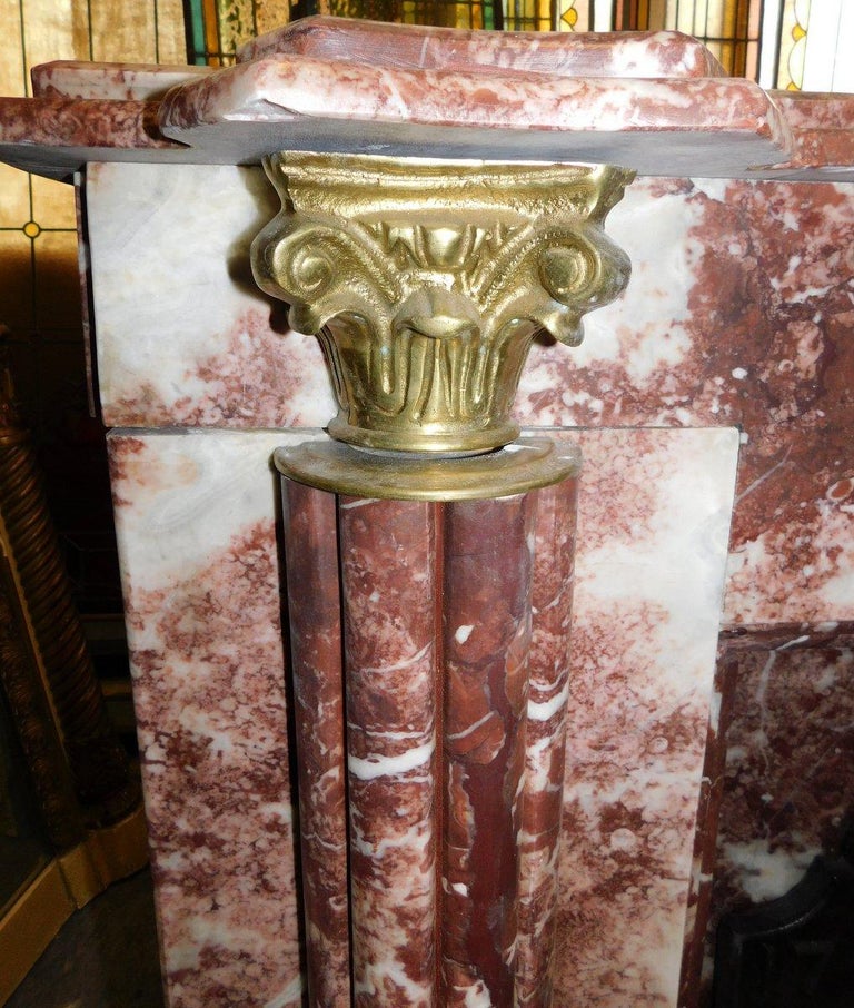 Vintage Fireplace Mantle in Red Marble with Brass Decorations, 1920s ...