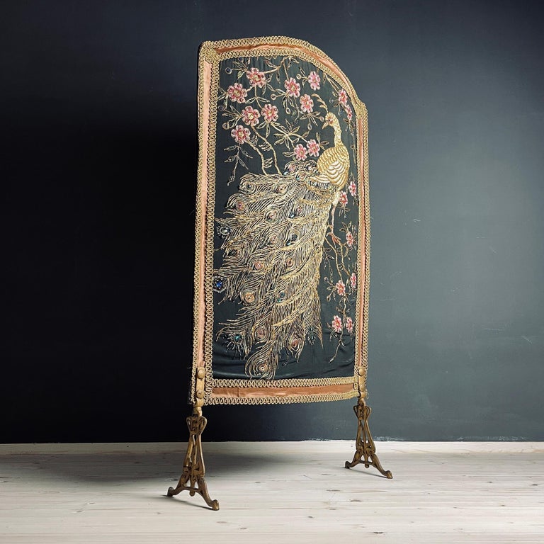 Vintage Fireplace Screen Italy 1930-1940s Metal and Bead Embroidery For ...