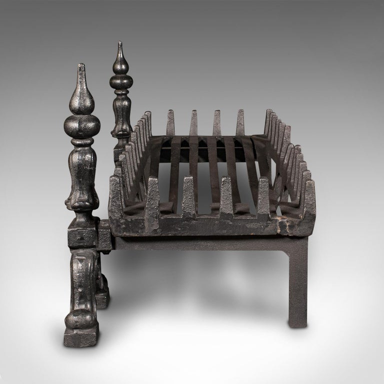 Vintage Fireplace Set, English, Cast Iron, Fire Basket, Andirons, Mid ...