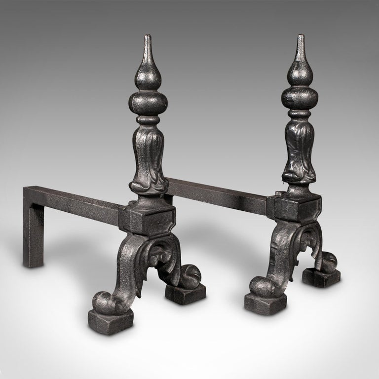 Vintage Fireplace Set, English, Cast Iron, Fire Basket, Andirons, Mid ...