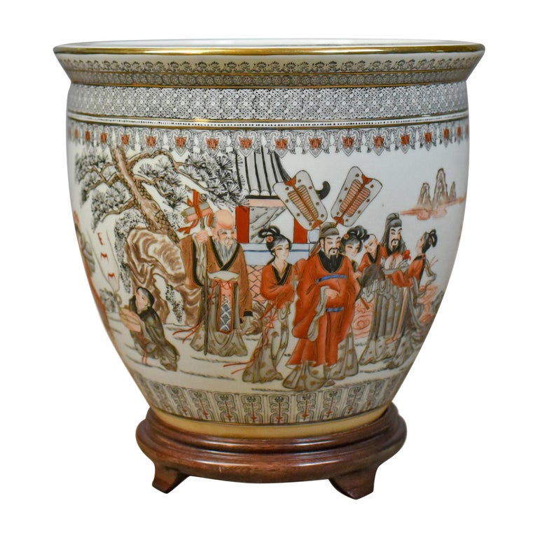 Vintage Fish Bowl on Stand, Plant Jardinière, Chinese, Ceramic Pot at ...
