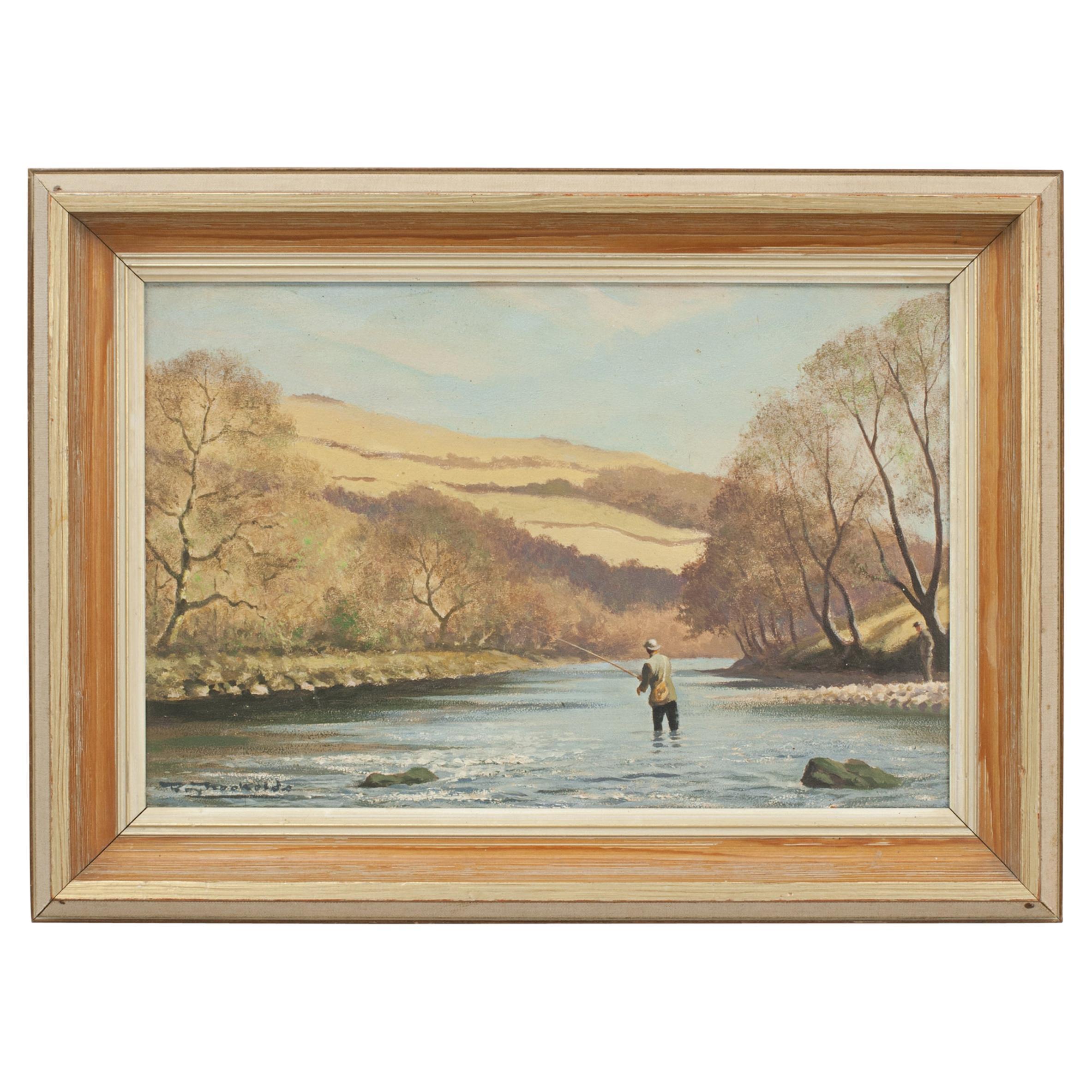 Vintage Fishing Oil Painting on Board Roy Nockolds For Sale at 1stDibs