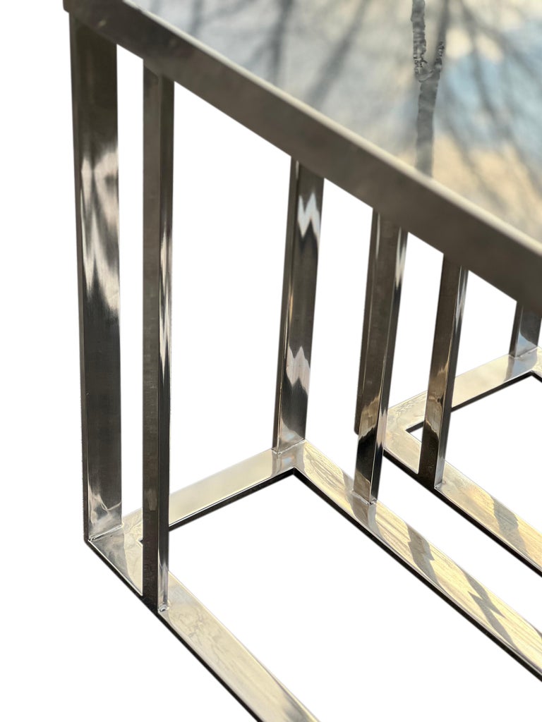 Vintage Flat Bar Chrome and Marble Top Cantilever Side Tables For Sale ...
