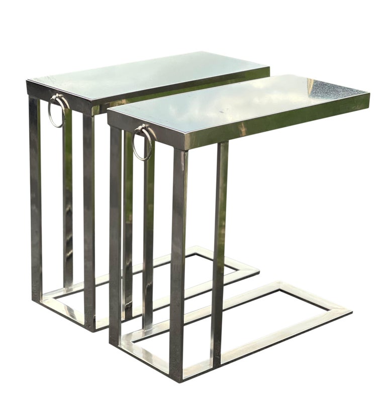 Vintage Flat Bar Chrome and Marble Top Cantilever Side Tables For Sale ...