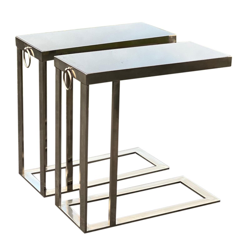 Vintage Flat Bar Chrome and Marble Top Cantilever Side Tables For Sale ...