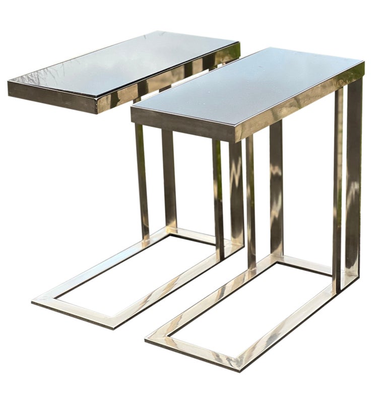 Vintage Flat Bar Chrome and Marble Top Cantilever Side Tables For Sale ...