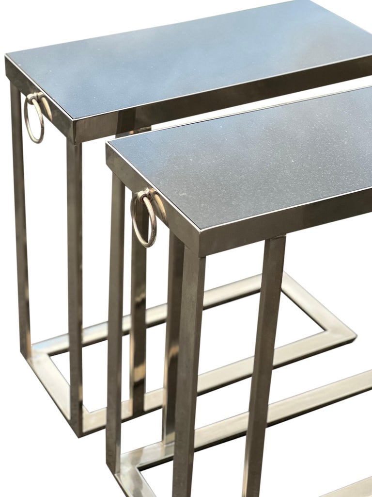 Vintage Flat Bar Chrome and Marble Top Cantilever Side Tables For Sale ...