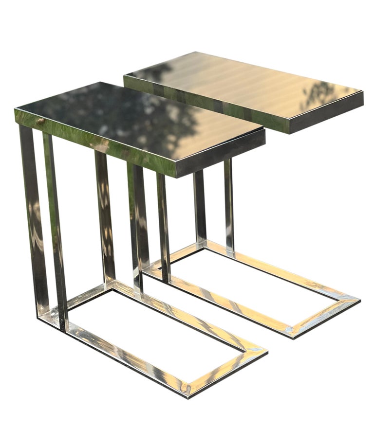 Vintage Flat Bar Chrome and Marble Top Cantilever Side Tables For Sale ...