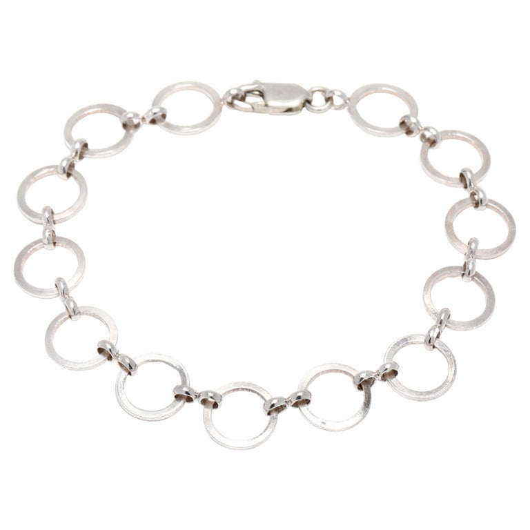 Vintage Flat Round Link Bracelet, Sterling Silver, Silver For Sale at ...