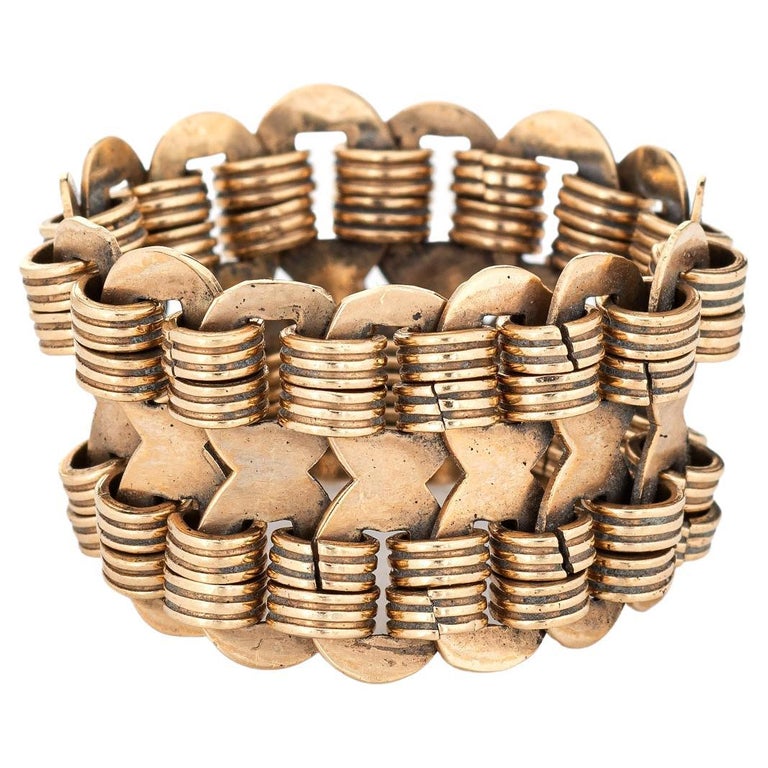 Vintage Flex Wide Band Ring 14k Yellow Gold Chain Link Estate Jewelry ...