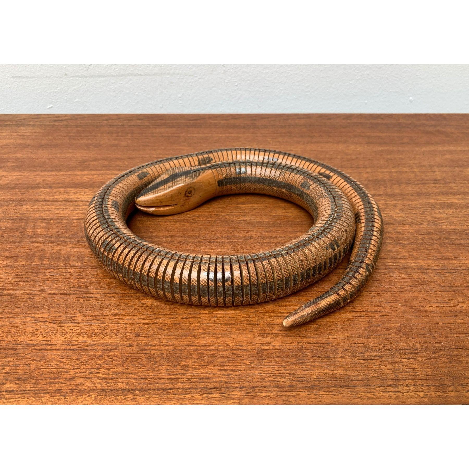 Vintage Flexible Wooden Snake Sculpture, 1970s For Sale at 1stDibs