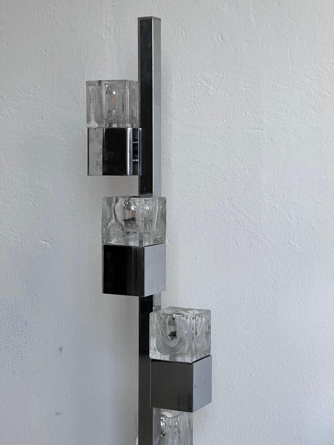 Vintage Floor Lamp in Chromed Metal and Thick Clear Glass Attributed to ...