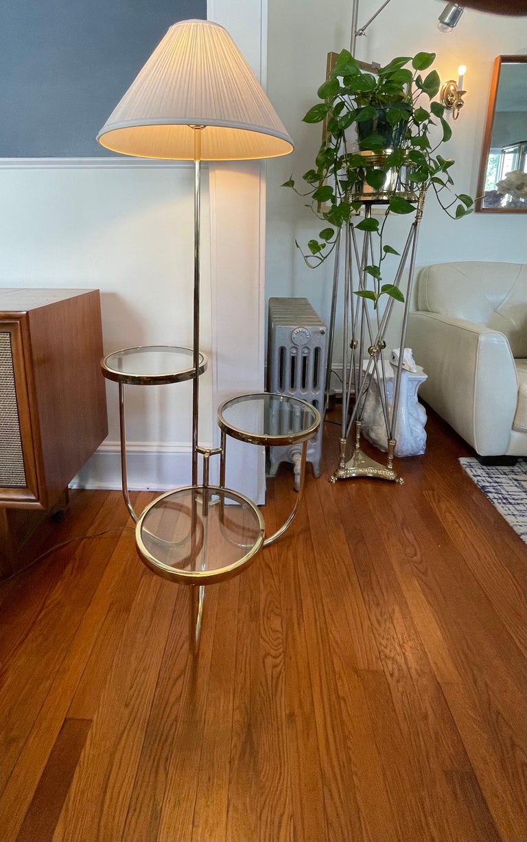 Vintage Floor Lamp with Three Circular Built-In Stand Tables For Sale ...