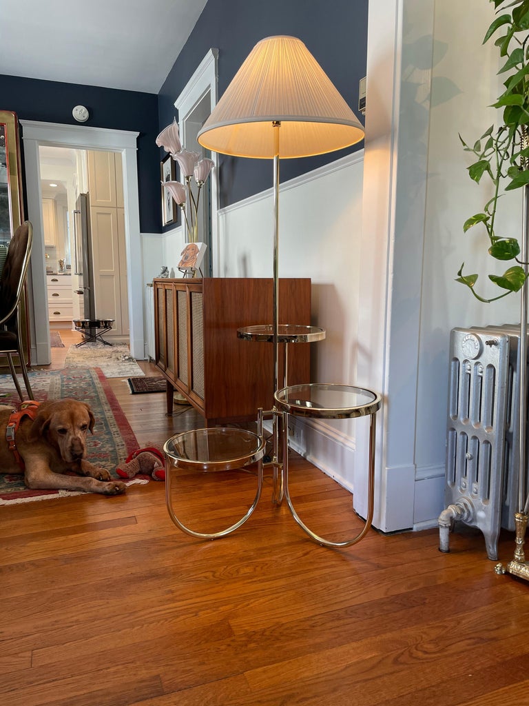 Vintage Floor Lamp with Three Circular Built-In Stand Tables For Sale ...