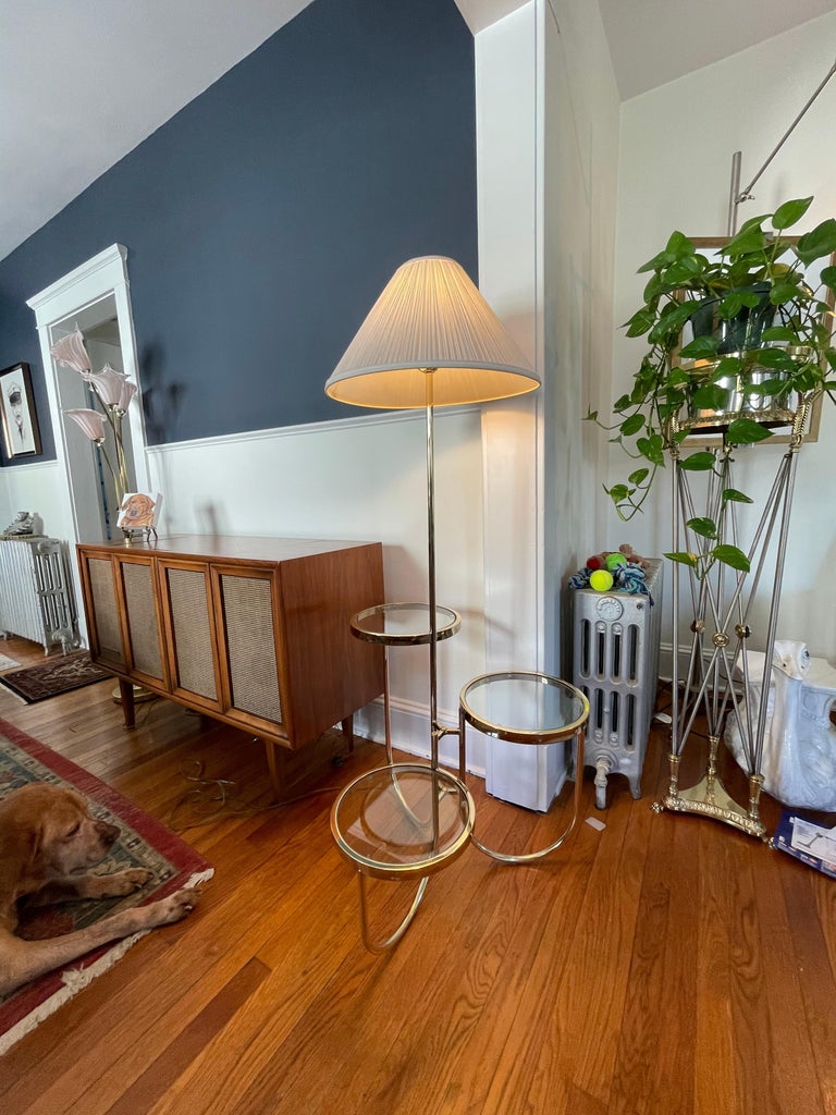 Vintage Floor Lamp with Three Circular Built-In Stand Tables For Sale ...