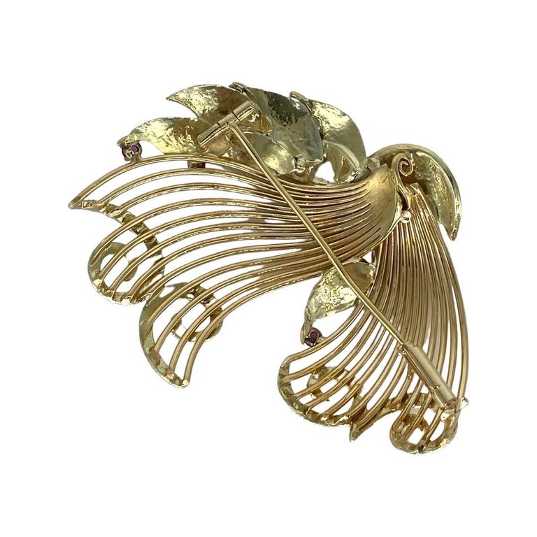 Vintage Floral 0.50 Carat Ruby Dust Design on Leafs Brooch Pin 18k Gold ...