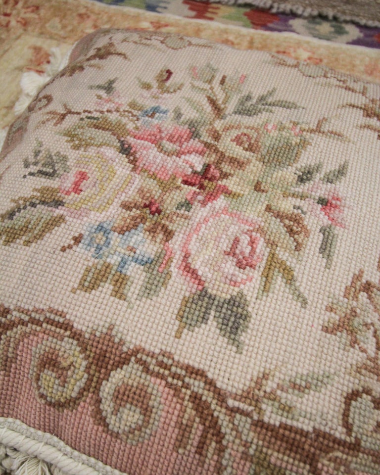 Vintage Floral Needlepoint Cushion Cover Handwoven Oriental Scatter ...