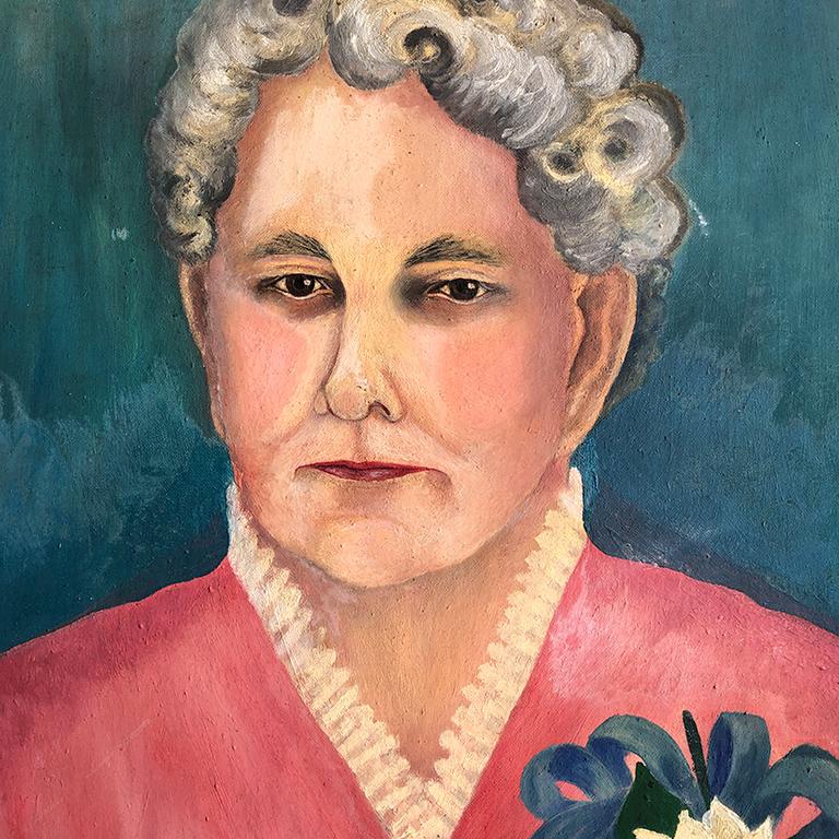 Vintage Floral Portrait of Lady in Blue Pink in Wood Frame gallery wall ...