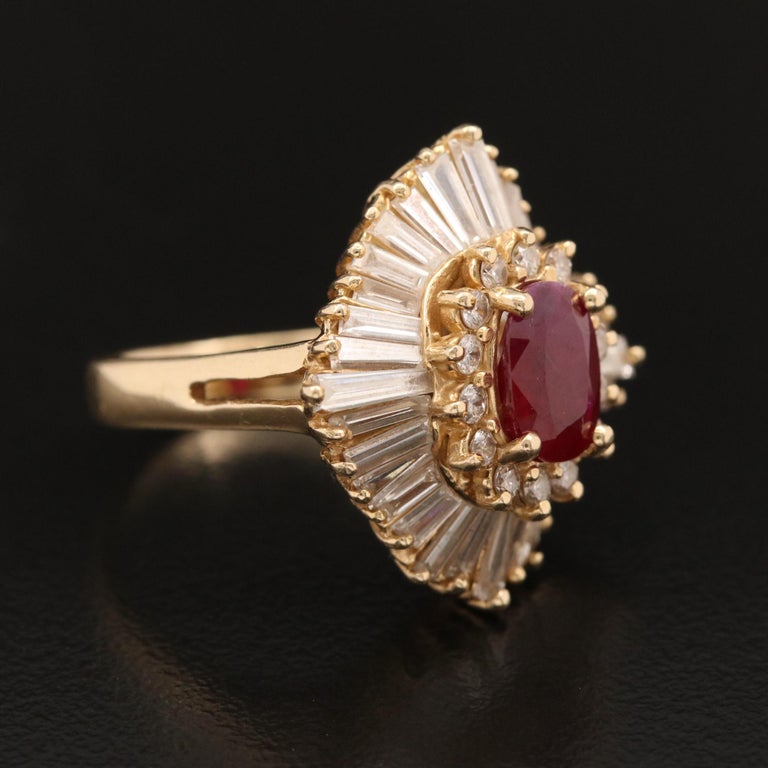 Customizable Vintage Floral Ruby Diamond Engagement Ring Yellow Gold