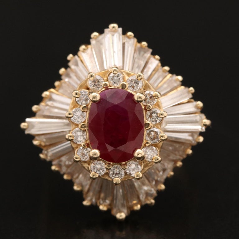 Customizable Vintage Floral Ruby Diamond Engagement Ring Yellow Gold ...