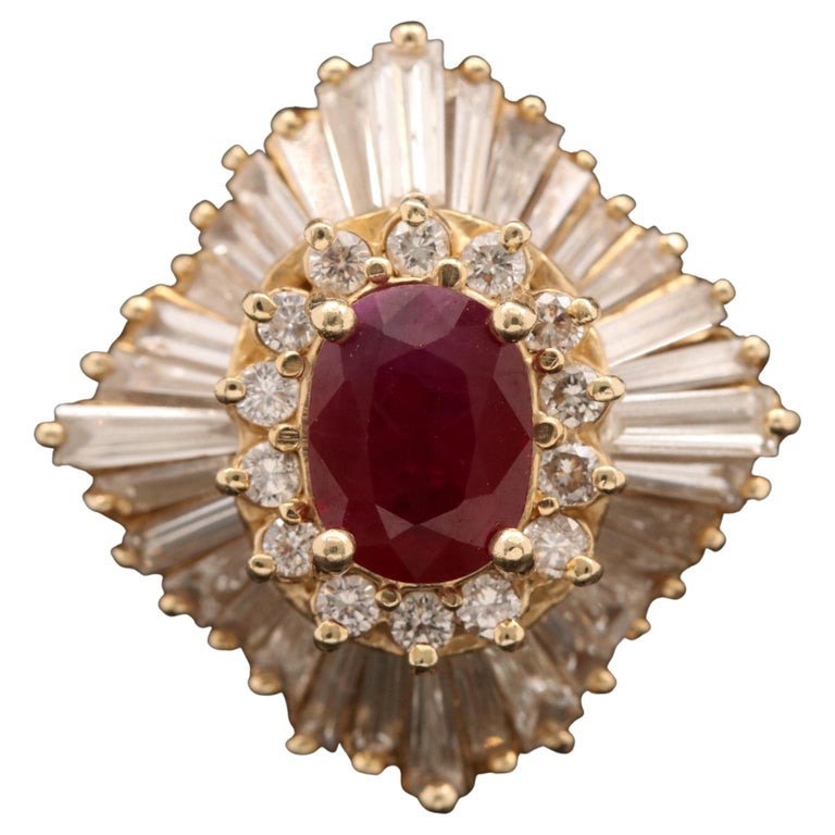 Customizable Vintage Floral Ruby Diamond Engagement Ring Yellow Gold ...