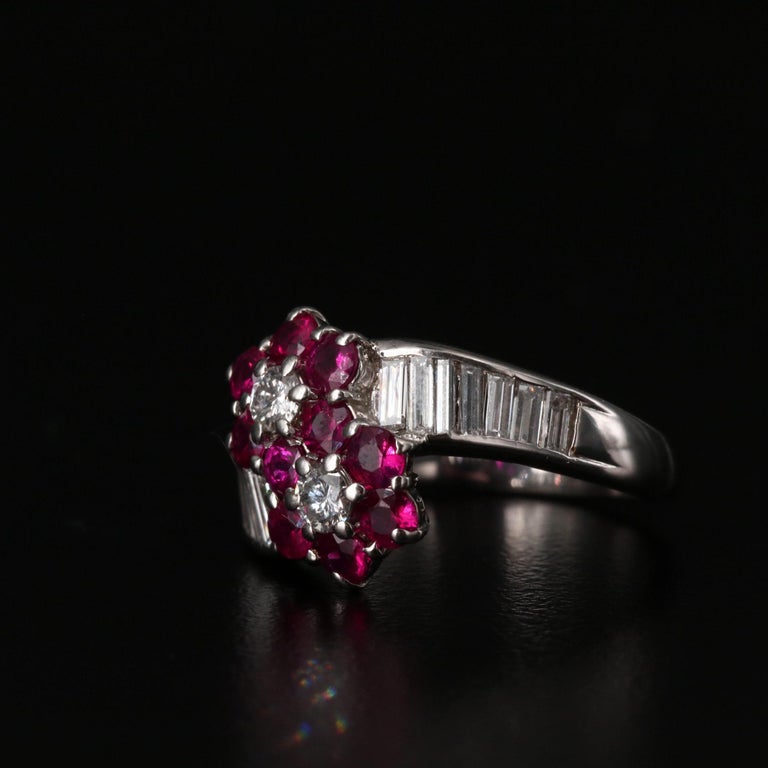 Customizable Vintage Floral Ruby White Gold Wedding Band Antique Ruby ...