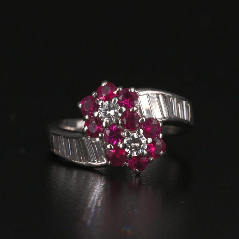 Customizable Vintage Floral Ruby White Gold Wedding Band Antique Ruby ...