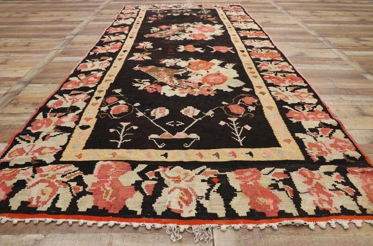 Vintage Floral Turkish Kilim Rug with Chintz Style and Bessarabian Rose ...