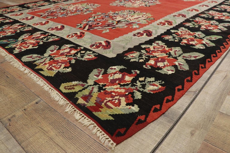 Vintage Floral Turkish Kilim Rug, Flat-Weave Rose Kilim Rug For Sale at ...