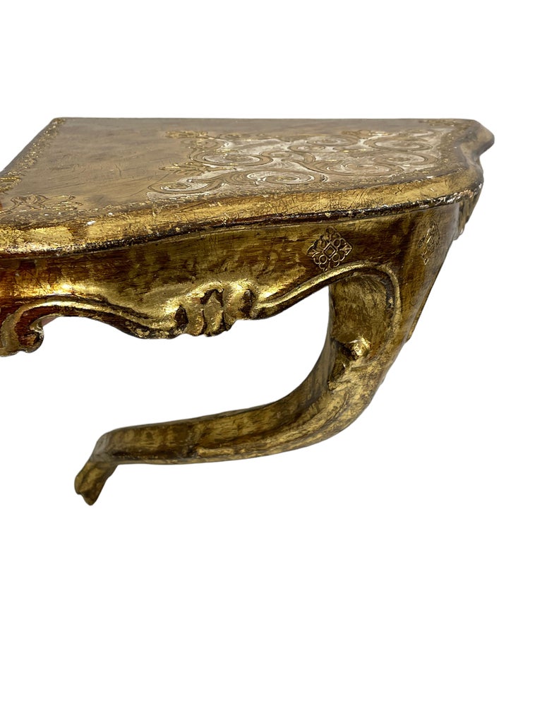 Vintage Florence Wall Corner Shelf Console, Gilded Carved Wood ...