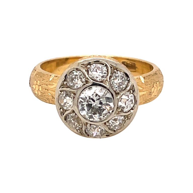 Vintage Florentine Gold Diamond Engraved Ring at 1stDibs