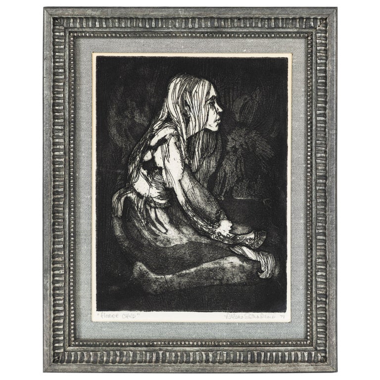 Vintage "Flower Child" Etching at 1stDibs